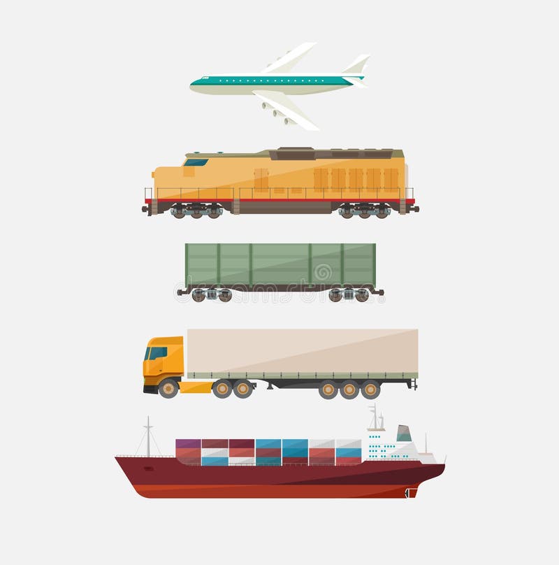 Freight Transport. Flat Design Stock Vector - Illustration of port ...