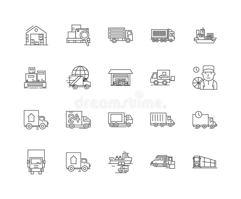 Freight Transportation Line Icons, Signs, Vector Set, Outline ...
