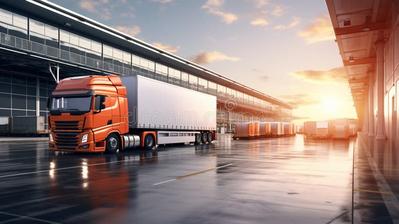 Freight Transportation. Truck in Warehouse Distribution Center Stock ...