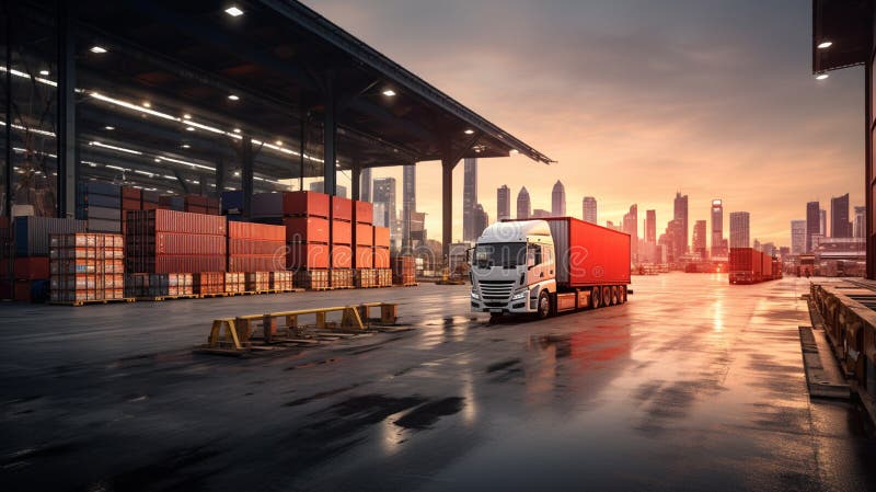 Freight Transportation. Truck in Warehouse Distribution Center Stock ...