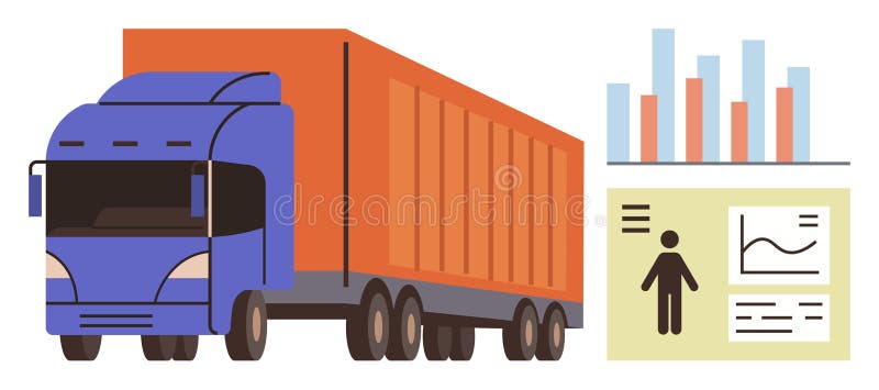 Freight Truck with Analytics Dashboard and Bar Chart Representing ...