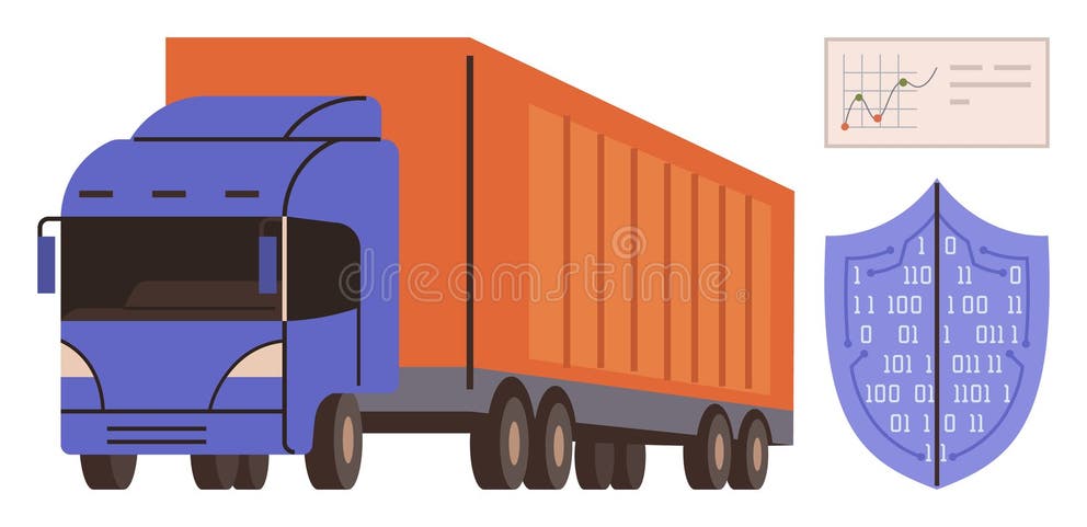Freight Truck, Data Chart, and Shield Representing Secure Logistics and ...