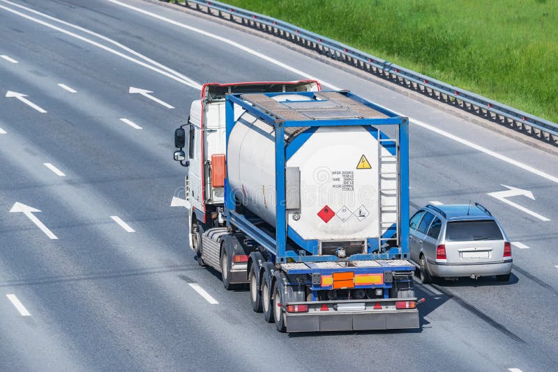 Freight Truck with Tank Container. Stock Photo - Image of customs ...