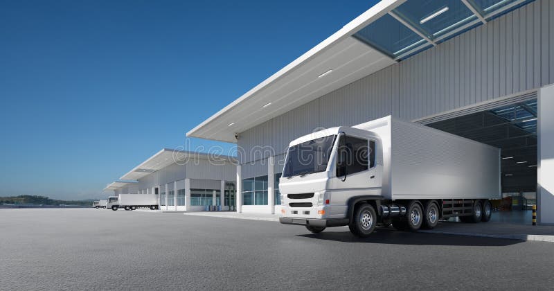 Freight Trucks Park in the Warehouse Stock Illustration - Illustration ...