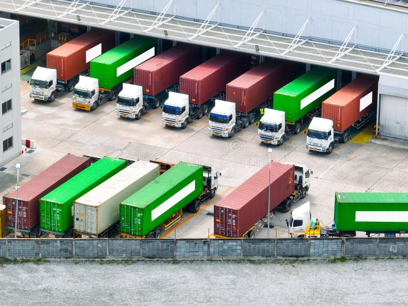 Freight Trucks at Warehouse Loading Dock. Industry Logistics and ...