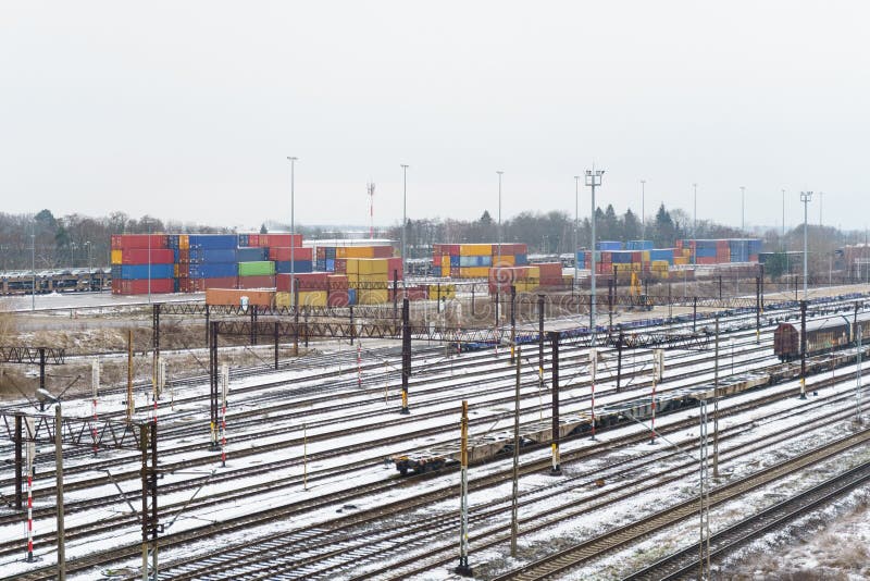 Freight Unloading and Loading Railway Station. Stock Photo - Image of ...