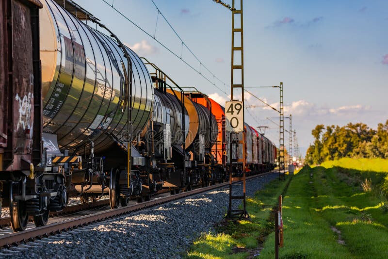 Freight Wagon on a Freight Train Passing through a Rural Area Stock ...