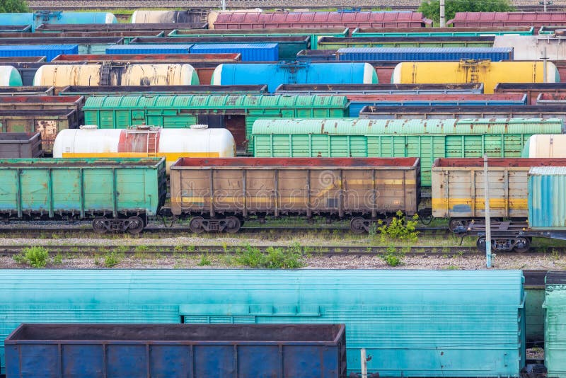 Freight wagons on railway stock image. Image of cargo - 250163489