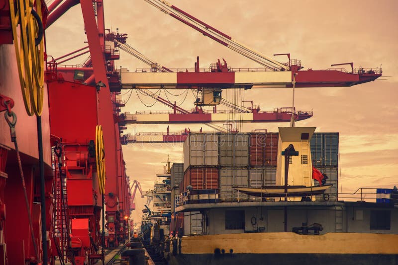 The Freighter Docked at the Dock for Loading and Unloading Stock Image ...