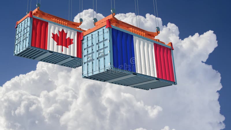 Freigth Containers with Canada and France National Flags. Stock Footage ...