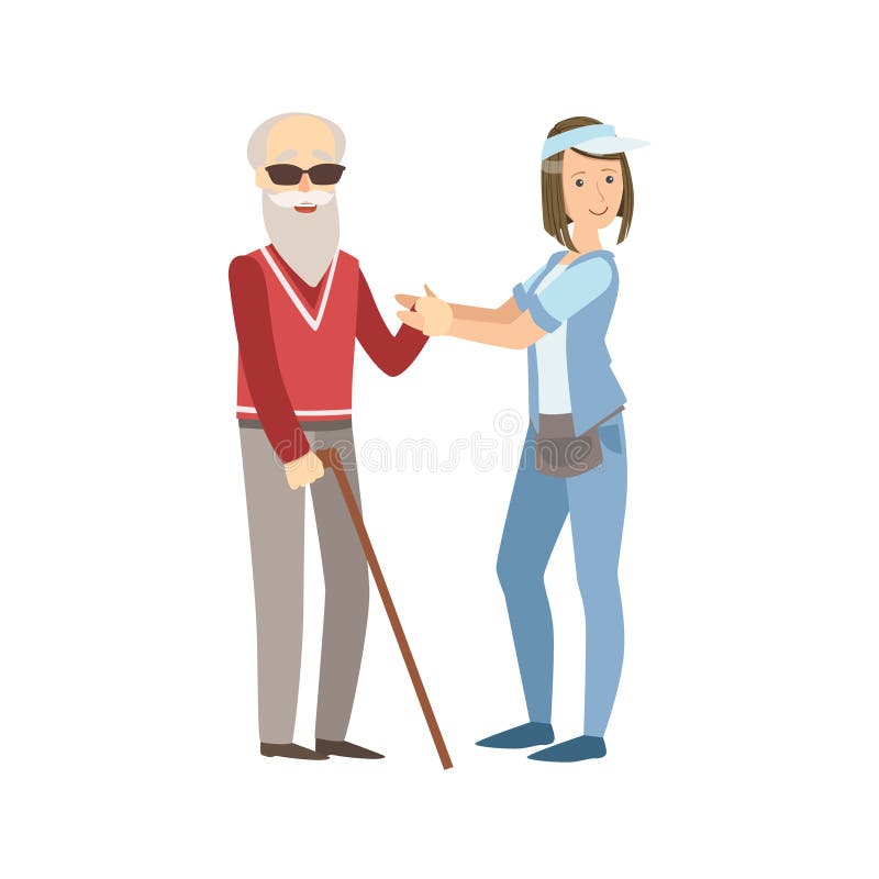 Freiwillig, Einem Blinden Alten Mann Helfend Vektor Abbildung ...