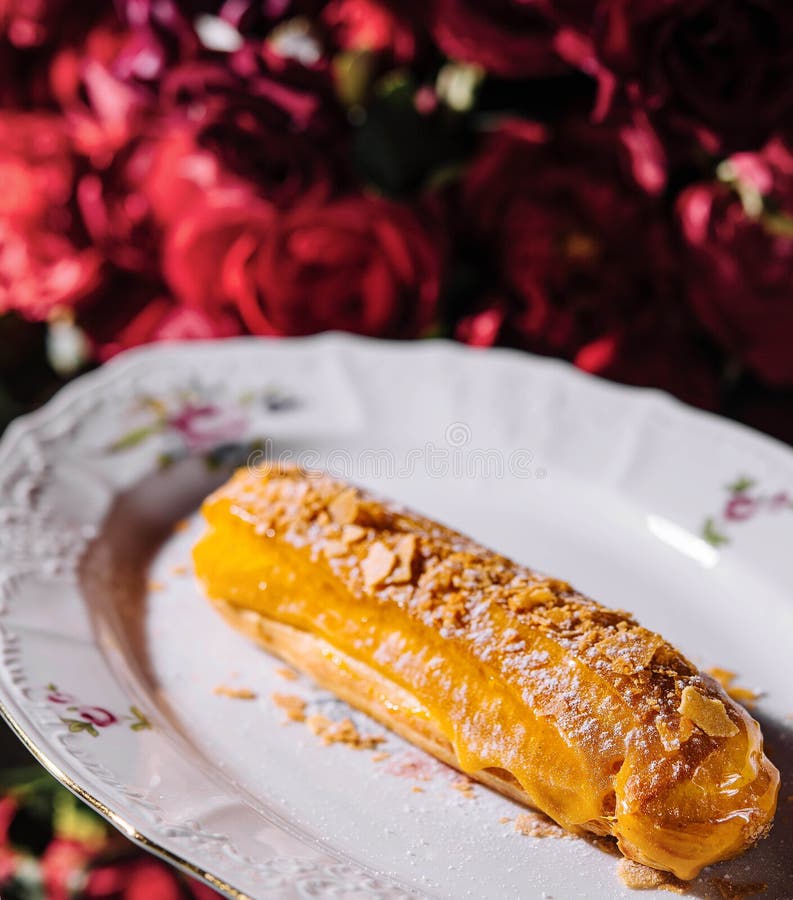 French Artisan Eclair on Plate Top View Stock Image - Image of candy ...