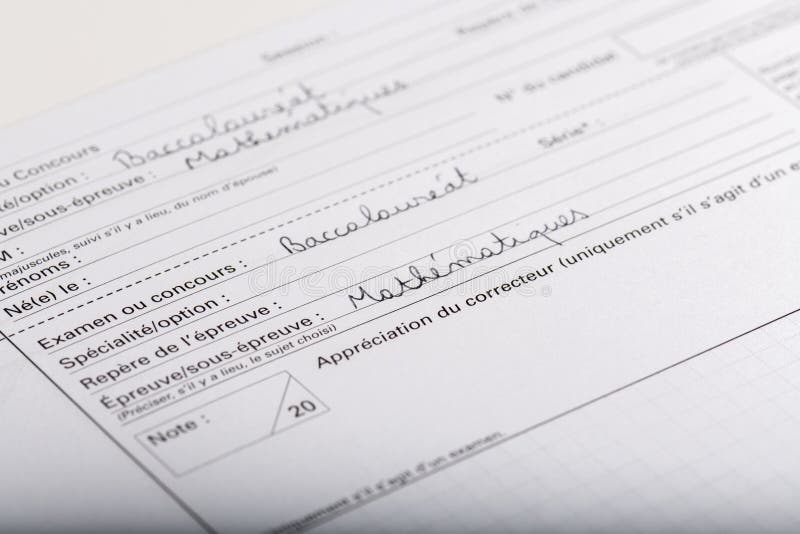French Baccalaureate Exam Copy Stock Photo - Image of success, copy ...