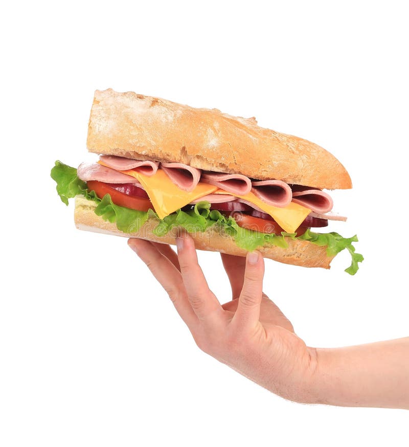 Big Fresh Sandwich in Hands. Stock Photo - Image of salamy, food: 36200254