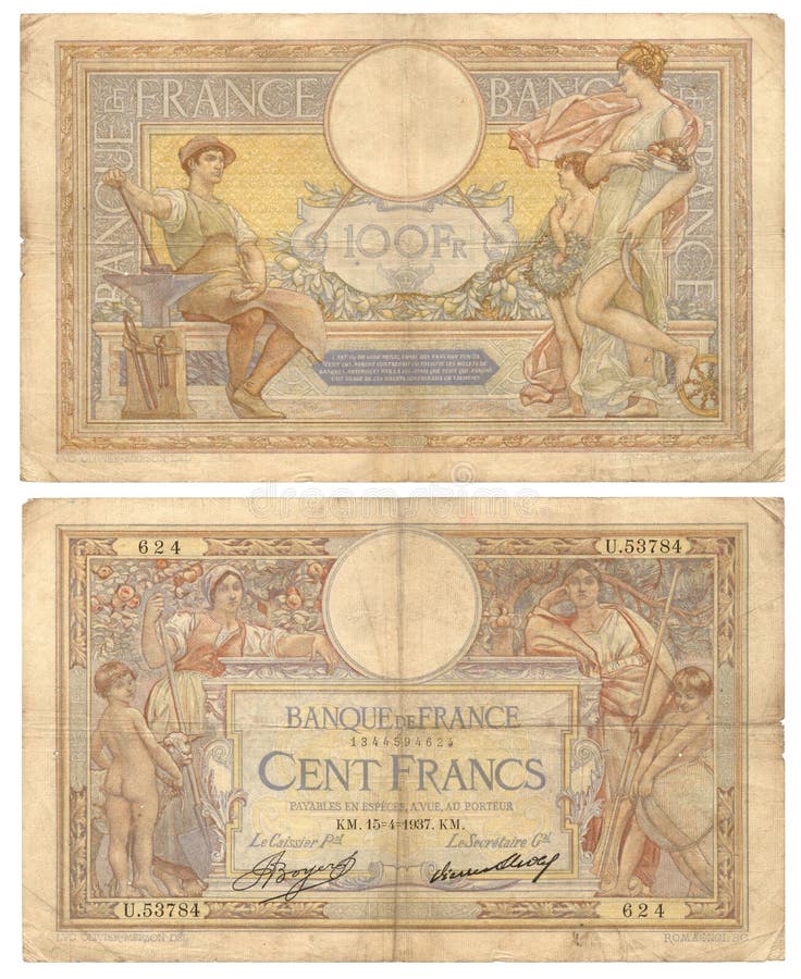 French Banknote - 100 Francs (1937) Stock Image - Image of antique ...