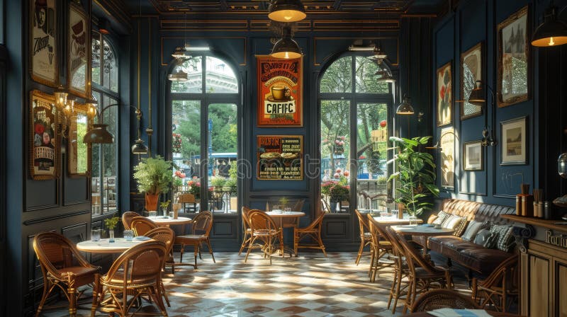 French Bistro-style Coffee Shop Stock Illustration - Illustration of ...