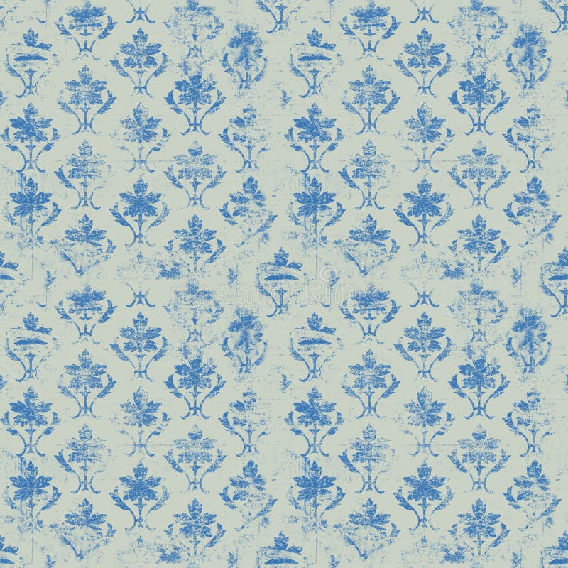 French Blue Floral Linen Seamless Pattern with 2 Tone Country Cottage ...