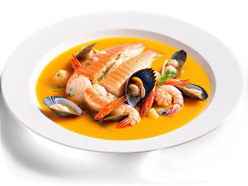 French Bouillabaisse with Seafood and Saffron Broth, Colorful Fish and ...