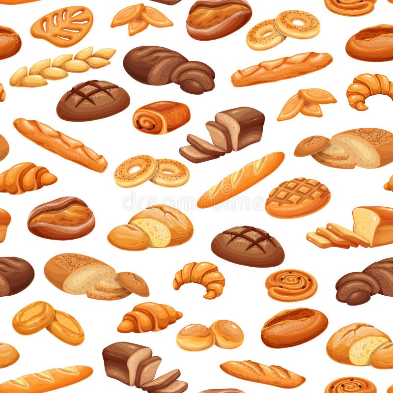 French Bread Bakery Product Seamless Pattern Stock Vector ...