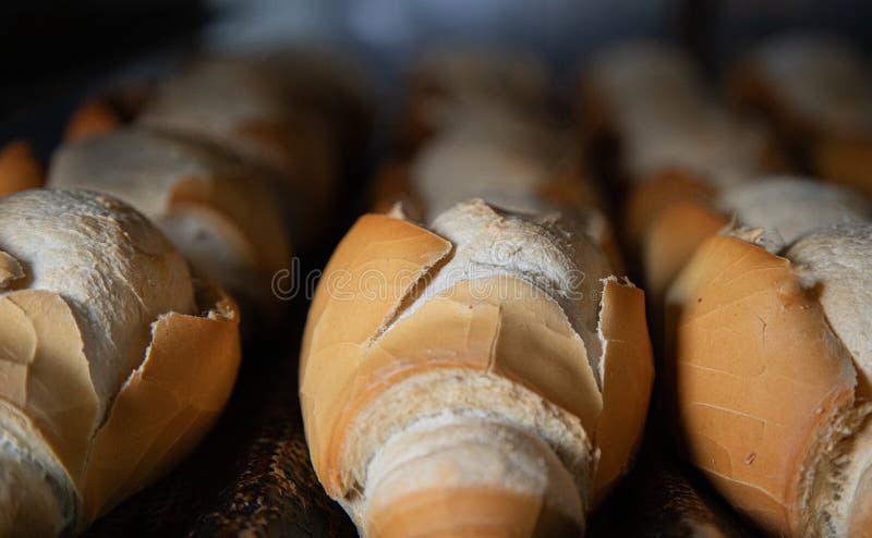 French Bread in Production Inside the Bakery Stock Photo - Image of ...