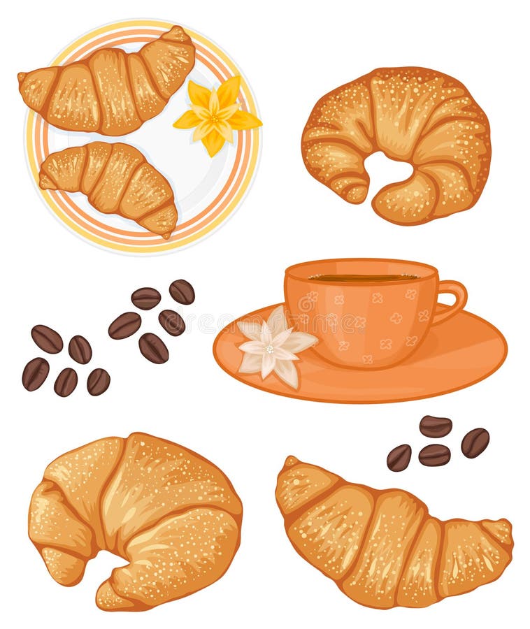 Set of French Breakfast Elements Stock Vector - Illustration of ...