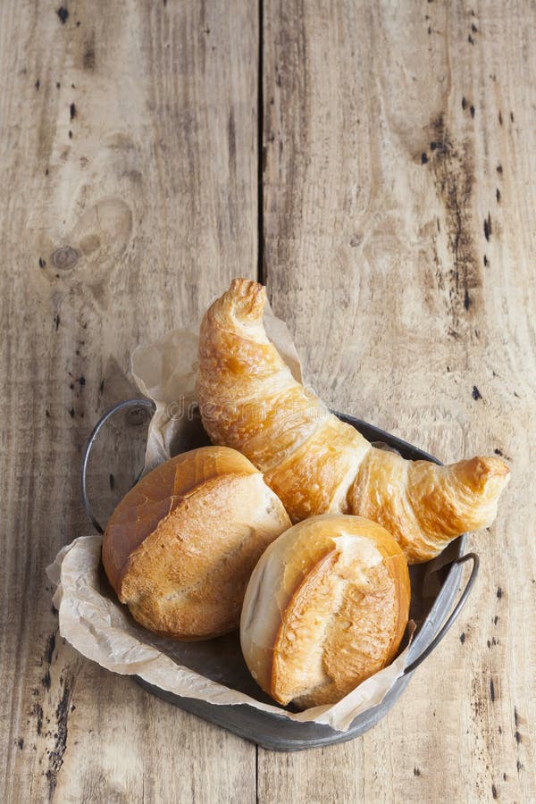 French Breakfast Buns Bread Roll and Croissant Stock Photo - Image of ...