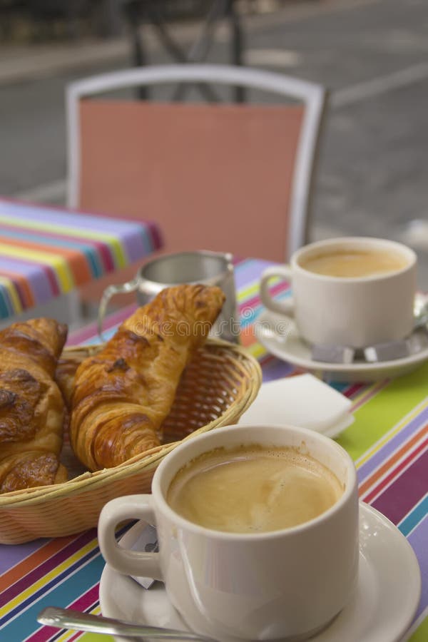 French Breakfast with Croissants, Coffee and Milk Stock Image - Image ...