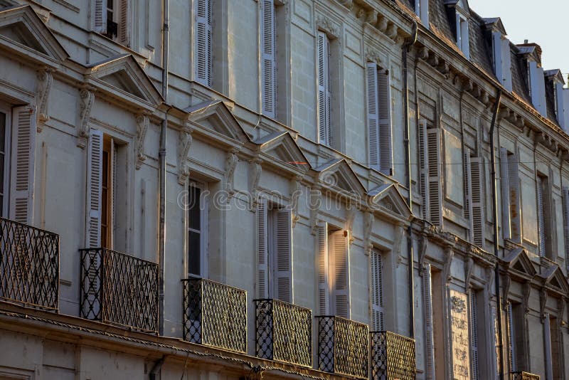 French Building Ancient Facade at Sunset Stock Photo - Image of ...