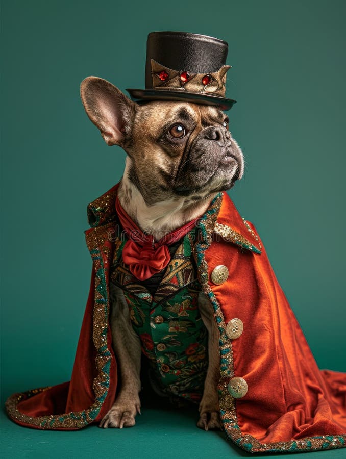 French Bulldog Dressed in an Elaborate Costume with a Top Hat Stock ...