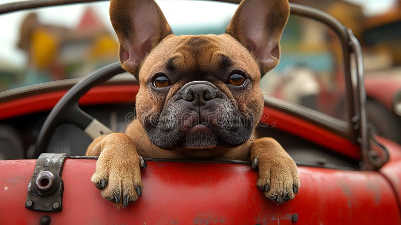 French Bulldog Driving a Red Car Illustration Stock Illustration ...