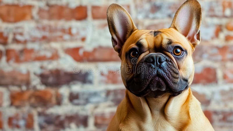 French Bulldog with a Flat Face in Front of a Brick Wall Stock ...