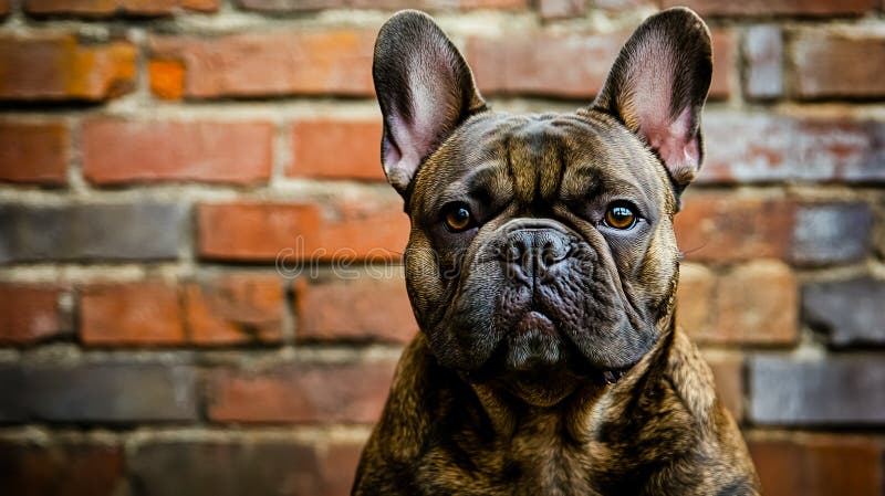 French Bulldog with a Flat Face in Front of a Brick Wall Stock ...