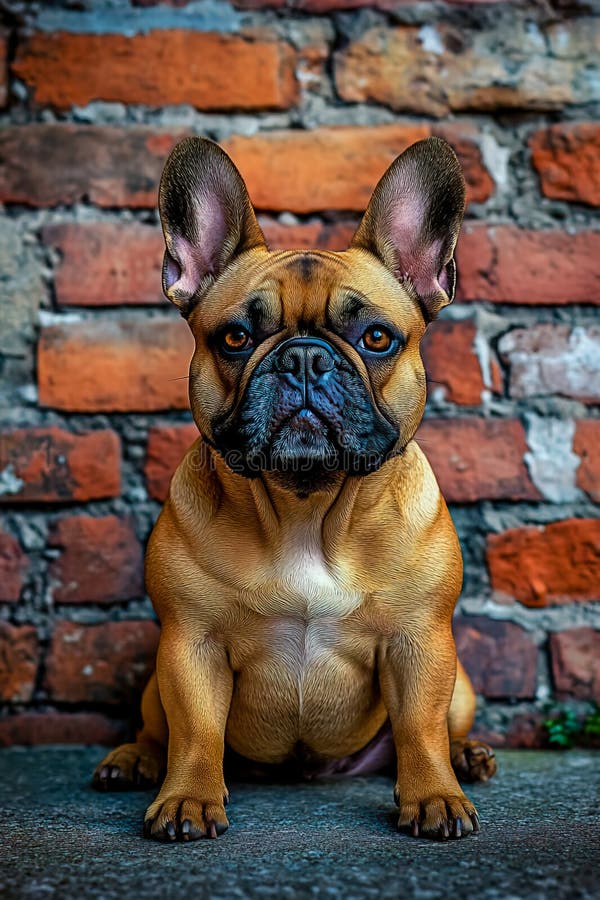 French Bulldog with a Flat Face in Front of a Brick Wall Stock ...