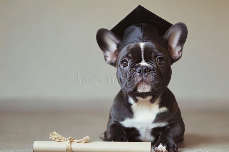 French Bulldog Pup with a Graduation Cap Quality. Stock Image - Image ...