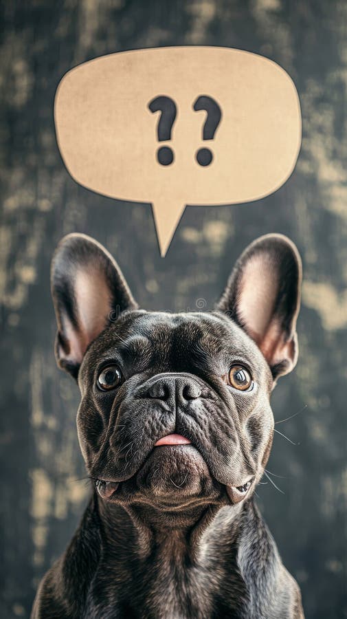 French Bulldog with Question Mark Speech Bubble, Humorous Portrait ...