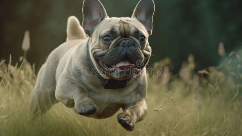 French Bulldog Running on the Lawn. Generative AI Stock Illustration ...