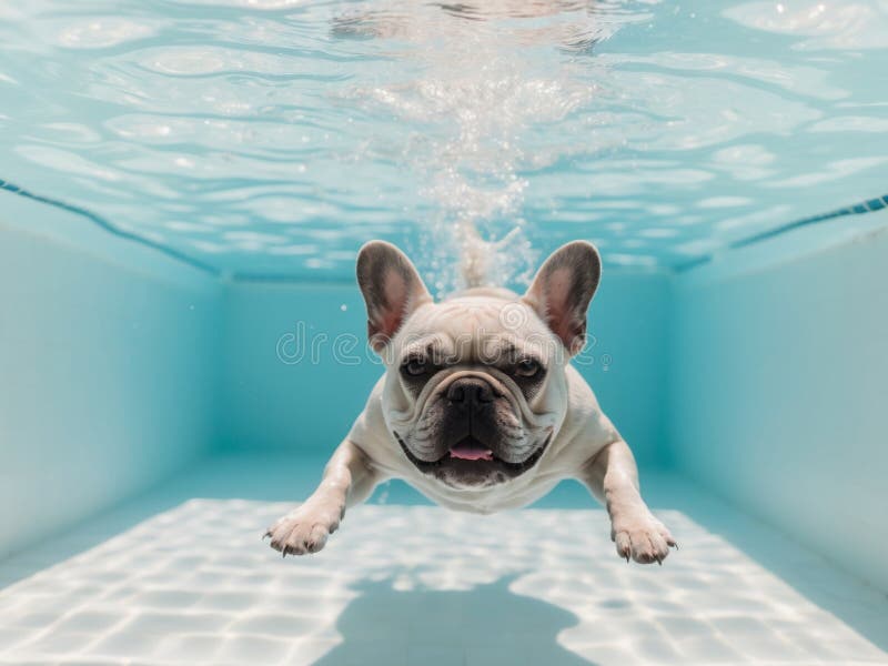 A French Bulldog Swimming Underwater in a Pool. Stock Photo - Image of ...