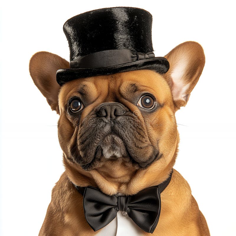 A French Bulldog Wearing a Top Hat and Bow Tie Looking Dapper Stock ...