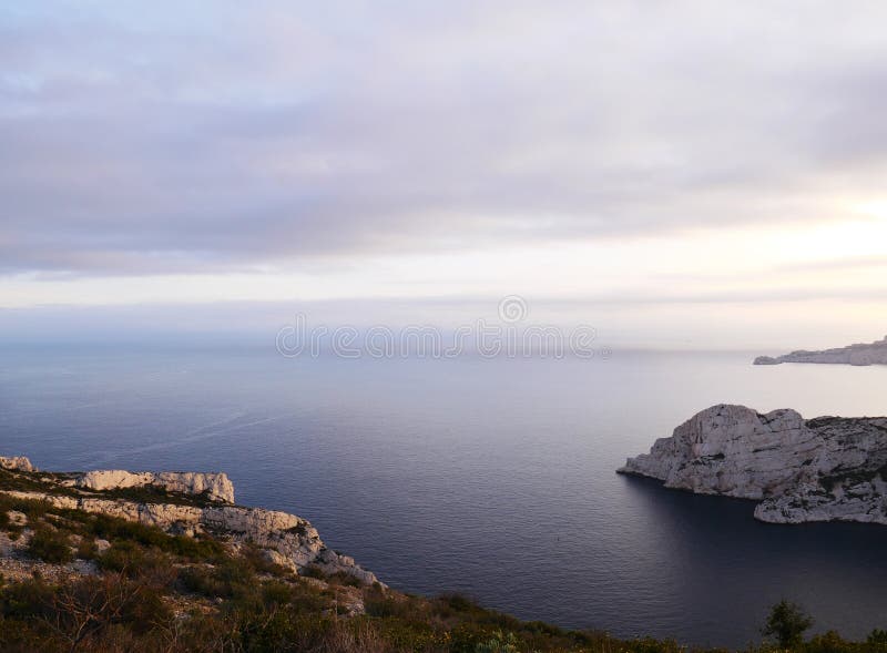 French Calanques in the Village of Sormiou in Sunset Stock Image ...