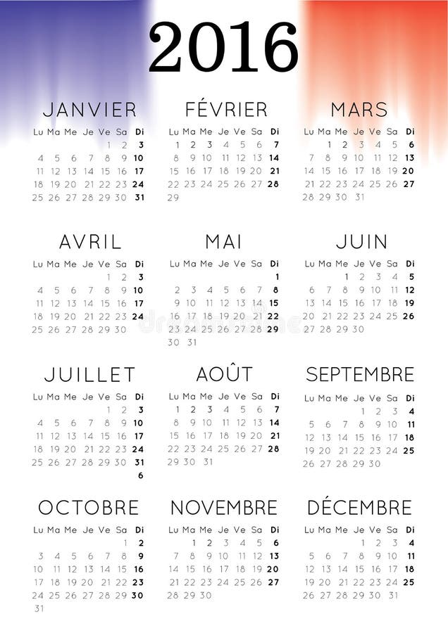 French 2016 Calendar stock vector. Illustration of france - 50172290
