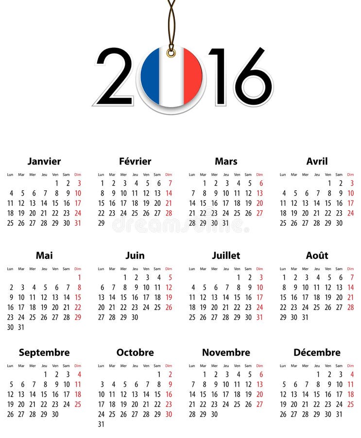 French Calendar Grid for 2015 with Flag Like Tag Stock Vector ...