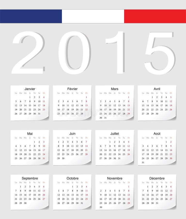 French Calendar Grid for 2015 with Flag Like Tag Stock Vector ...