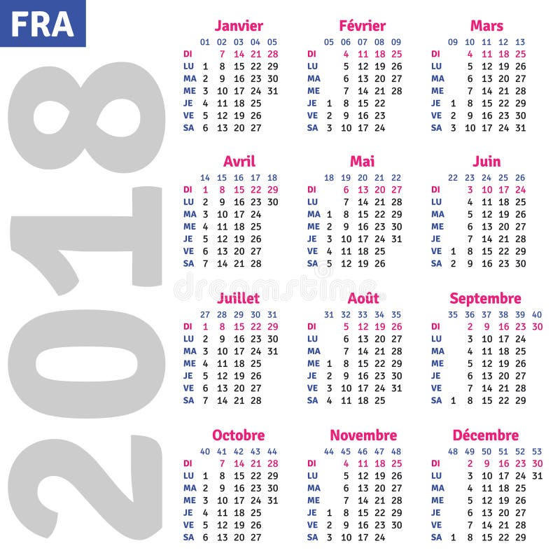 French calendar 2018 stock vector. Illustration of month - 89712511