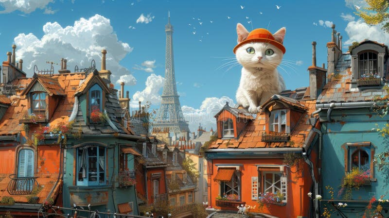 Cat in paris stock image. Image of french, black, france - 367772785
