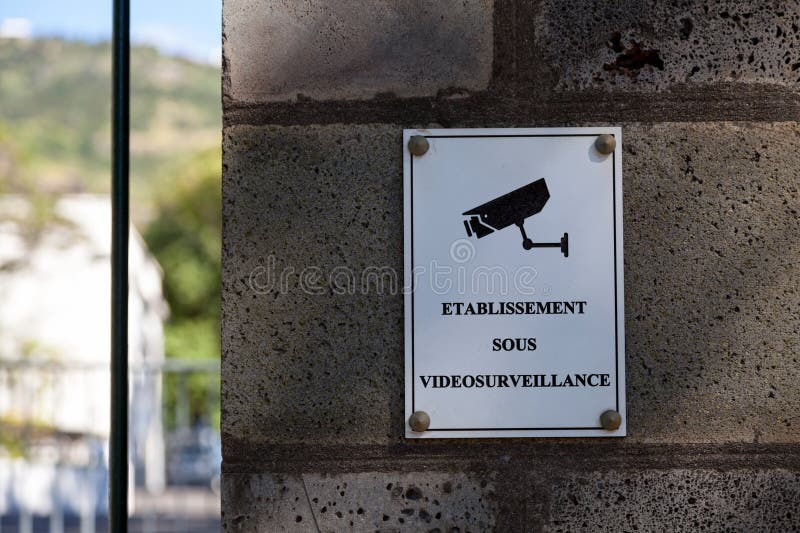 French CCTV warning sign stock image. Image of sous - 282603055