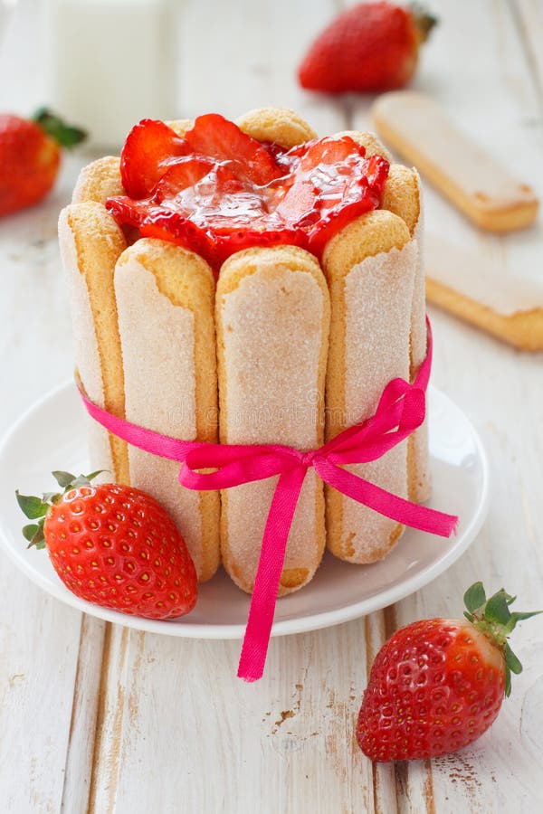 French Charlotte Cake with Summer Fruits Stock Photo - Image of ...