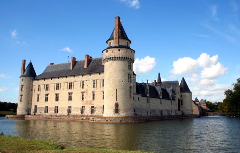 French Chateau and Moat, Europe Stock Photo - Image of towers, water ...