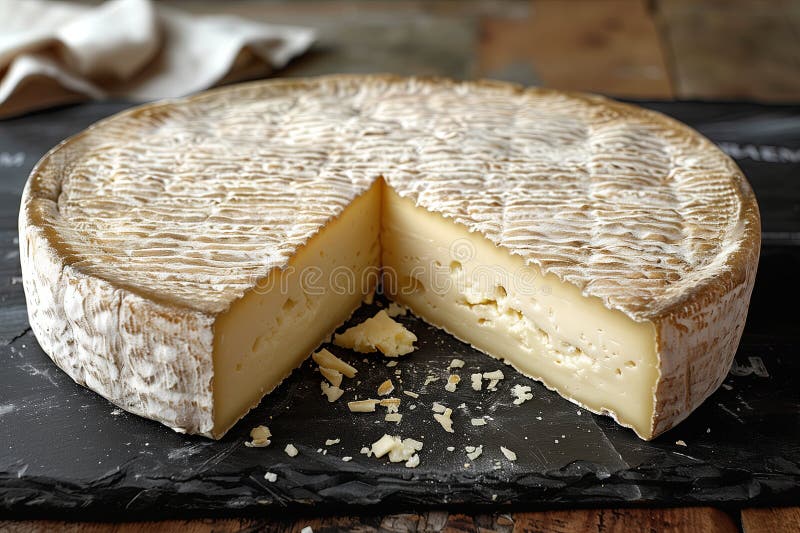 French Cheese Camembert on a Black Slate Board, Closeup Stock Photo ...