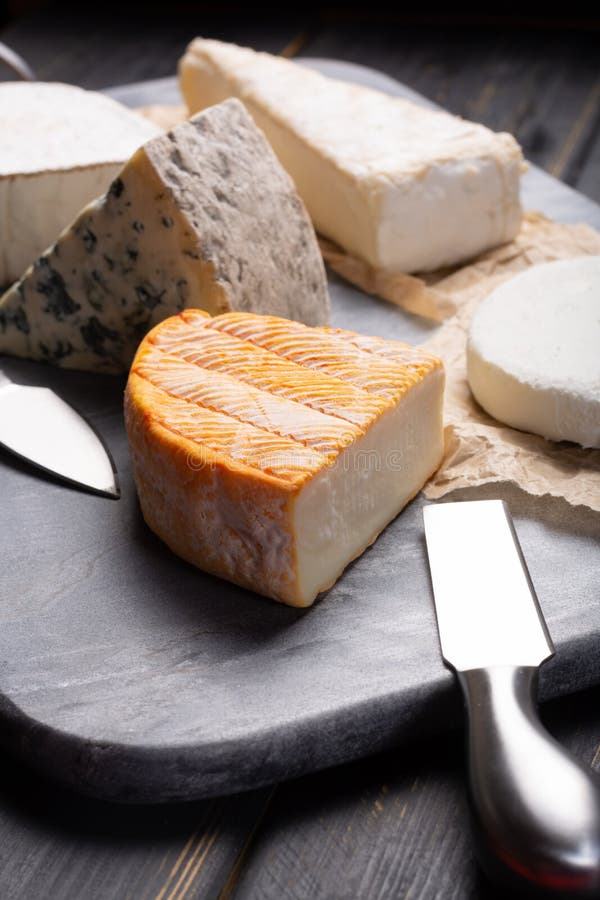 French Cheeses Plate In Assortment, Blue Cheese, Brie, Munster, Stock ...