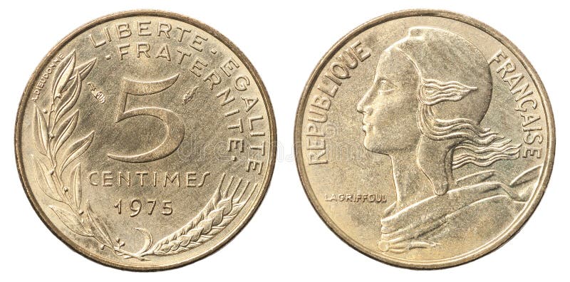 French coin 5 centimes stock photo. Image of closeup - 88807496